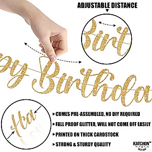 KatchOn, Glitter Gold Happy Birthday Banner - Pre-Strung, 10 Feet | Gold Happy Birthday Sign for Backdrop | Gold Birthday Banner for Happy Birthday Decorations | Backdrop for Gold Birthday Decorations