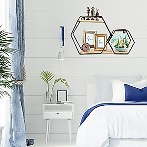 Floating Shelves Cute Honeycomb Shelves, Hexagon Wall Mounted Shelves with Metal Bracket Rustic Solid Wood, Wall Shelves for Living Room,Bedroom