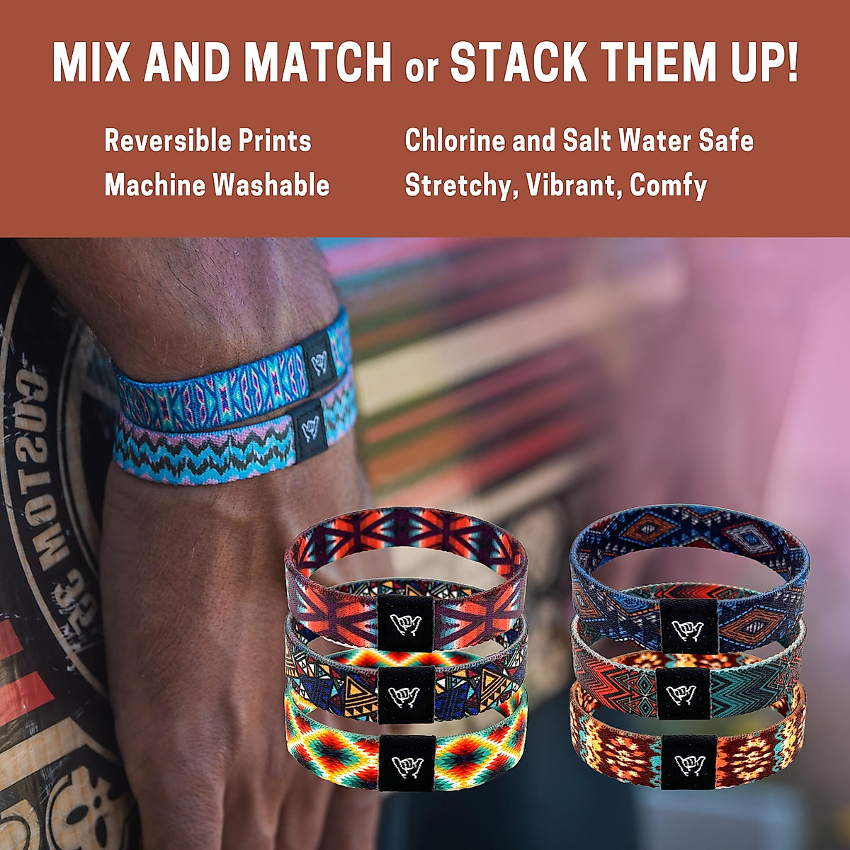 Hang Loose Bands - Southwestern Bracelet for Men, Women & Teens - Comfy Tribal Print and Boho - Western Style Reversible Wristband - Graphite Gear | Small: 6.5" (most common fitting size)