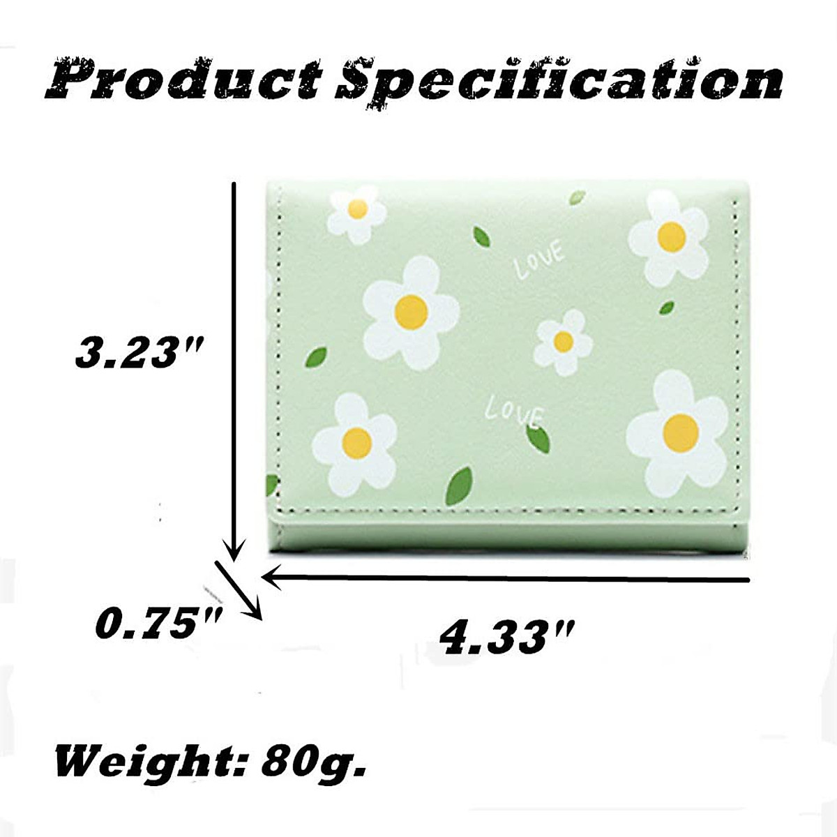 Loxepur Women's Cartoon Wallet With Zipper Coin Three-Fold Purse for Daily Life Festive Gift (Green)