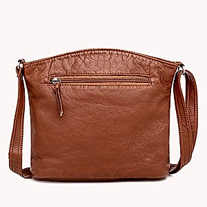 Casual Multi-zipper Messenger Totes PU Women Big Capacity Solid Shoulder Handbag, Brown, 21 x 18 x 5cm