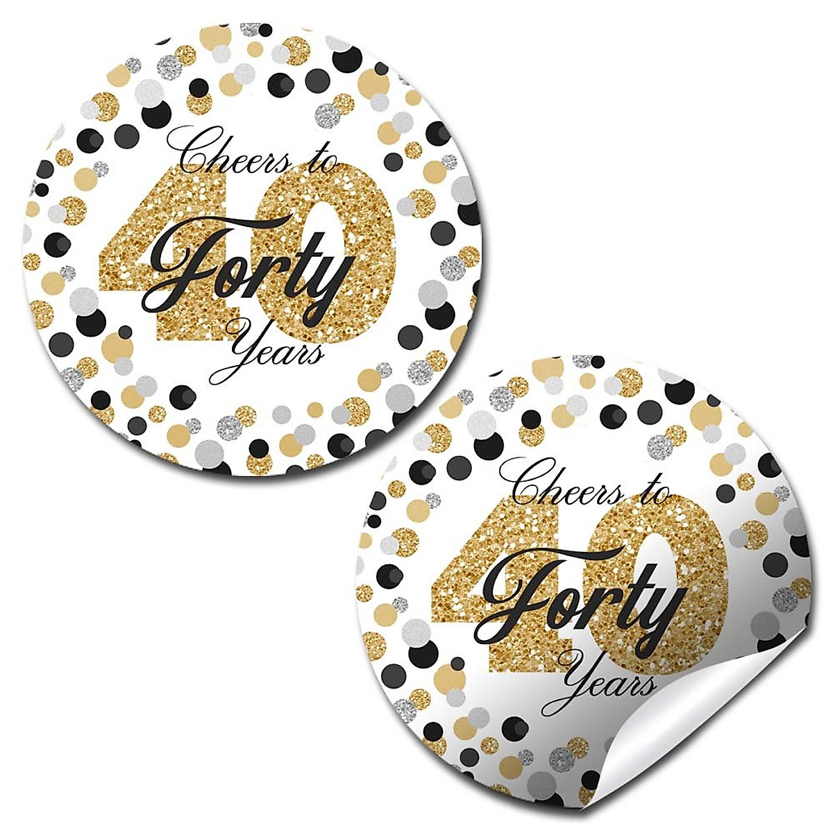 Cheers to 40 Years Party Sticker Labels, 40 2" Party Circle Stickers by AmandaCreation, Great for Party Favors, Envelope Seals & Goodie Bags