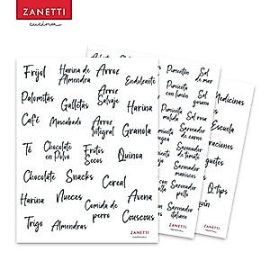 Zanetti Pantry Labels for Food Containers, Kitchen Food Labels for Storage Canisters & Jars, in Spanish (Black)