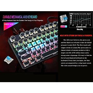 Type Writer Keyboard, Typewriter-Style Steampunk Mechanical Gaming Keyboards Blue Switch with 9 True RGB Backlight Modes and 87-Key Wired Keyboard with Spill-Resistant (Round Keycaps)