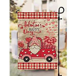 Valentines Day Gnome Truck Garden Flag 12x18 Double Sided, Red Pink Happy Valentine's Day Decor Outdoor Home Cute Sign, Day flag for outside