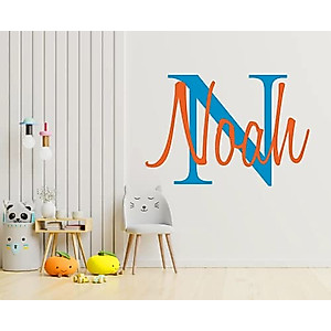 Custom Name & Initial - Premium Series - Baby Boy - Wall Decal Nursery for Home Bedroom Children (M511) (Wide 22" x 15" Height)