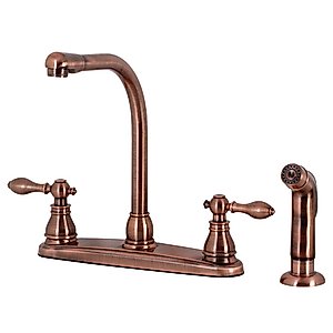 Kingston Brass KB716ACLSP American Classic Centerset Kitchen Faucet with Side Sprayer, Antique Copper