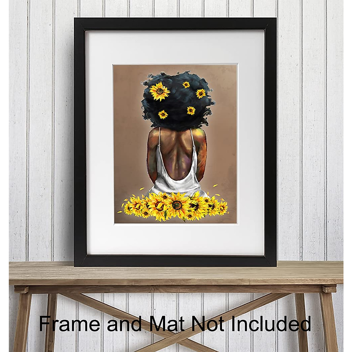African American Wall Art - Black Wall Art - Sunflower Wall Decor For African American Woman, Girls - Black Girl Magic - Afro Girl - Black Art for Women - Melanin Queen - Black Pride - UNFRAMED 8x10