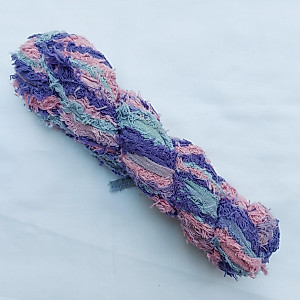 Recycled Cotton Frizz Ribbon,Weaving,Crochet, Cotton Yarn, Cotton Ribbon,Raw Edge Ribbon,Wrapping 100 Gram Hank Blue Pink Mix Color(1 Hank) (Blue Pink)
