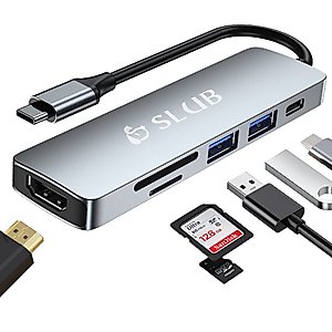 SLuB USB C Hub, MacBook Pro Adapter USB C Dongle,7 in 1 USB C to HDMI Multiport Adapter, for iPad Pro/Air(Thunderbolt 3)/Laptops/Nintendo/Type C Devices(4K HDMI USB3.0 SD/TF Card Reader 100W PD)