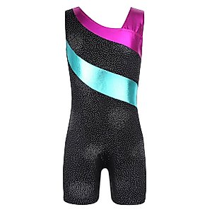 Manyakai Kids Girls Ballet Dance Gymnastics Leotard with Shorts Unitard Sports Biketard Bodysuit Black 14-16 Years