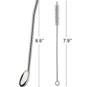 Ice Tea Spoons Long Stainless Steel Spoon Straw Bar Spoons Handle with Straw for Mixing Stirring Drinking (S-6)