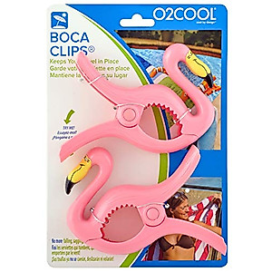O2COOL Bocaclips - Beach Towel Clips for Beach Chairs, Patio and Pool Accessories - (Flamingo) 2 Count