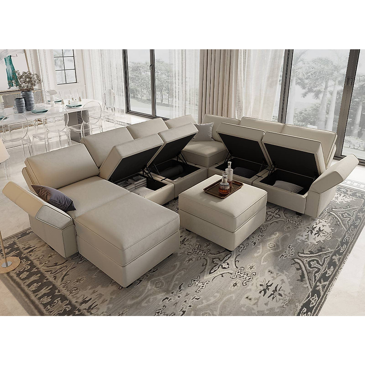 Belffin Modular Sectional Sofa with Storage Seat Oversized U Shaped Couch with Reversible Chaise Sofa Set with Ottoman Velvet Grey