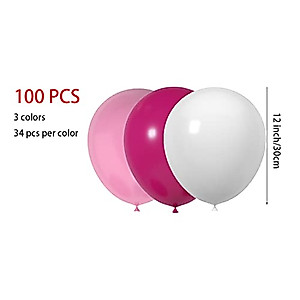 100 Pcs 12 Inch Rose Red Pink White Balloons Decorations, Birthday Wedding Baby Shower Party Balloons Decorations