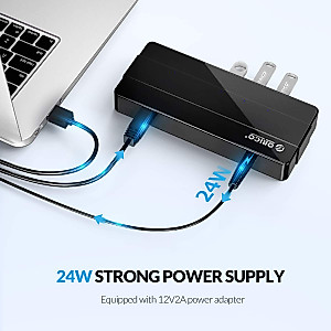 Powered 7-Port USB 3.0 Hub, ORICO USB Data Hub with 12V Power Adapter, Multi USB 3.0 Splitter with 3.3 Ft Long USB Cable for PC, Laptop, Keyboard, Mouse, HDDs and More-Black