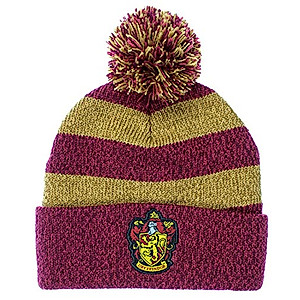 Harry Potter Hogwarts Houses Knit Gryffindor Scarf & Pom Beanie Set (Gyffindor)