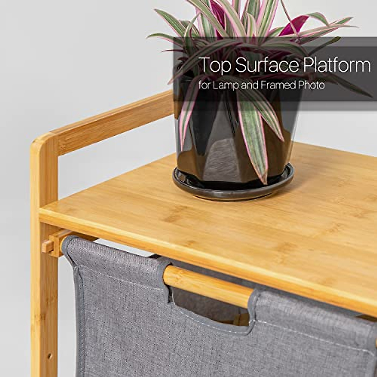 MoNiBloom 2 Tier Bamboo Clothes Drawer Rack Fabric Dresser Organizer Clothing Storage with Tabletop for Bedroom Bathroom Entryway Closet, Grey