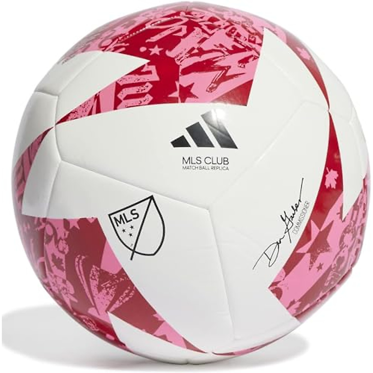 adidas MLS Club Soccer Ball, White/Red/Solar Pink, 5
