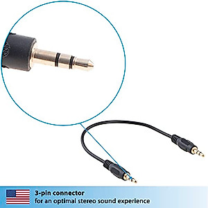 valonic Short Audio Cable - 0.6ft - 3,5mm - AUX Cord for car, TV or Phone - Male to Male - Black