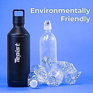 Tepist ThirtyO 30oz Stainless Steel Bottle Compatible with Sodastream Machines – Powder Coated Black - Vacuum Sealed - Double Walled - Leak-Proof - Easy to Carry - Reusable Bottle