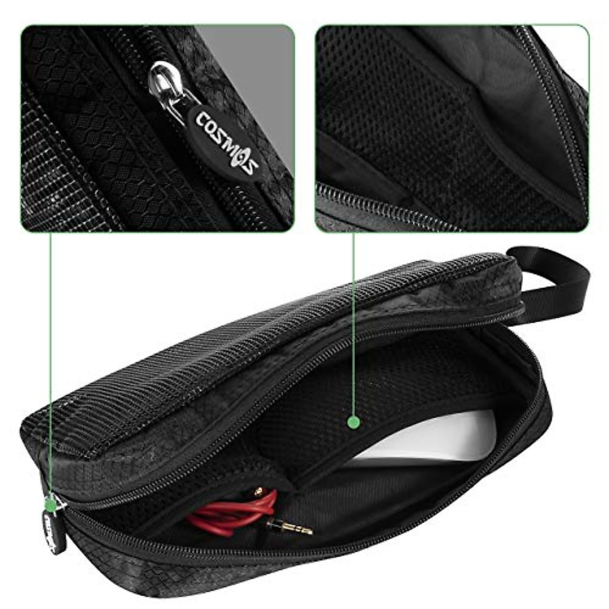 CM Travel Cable Organizer Case Bag Portable Computer Accessories Zipper Mesh Pouch Bag for Holding Laptop Mouse, Power Bank, USB, Adapter, Charger, Cellphone and Cosmetics
