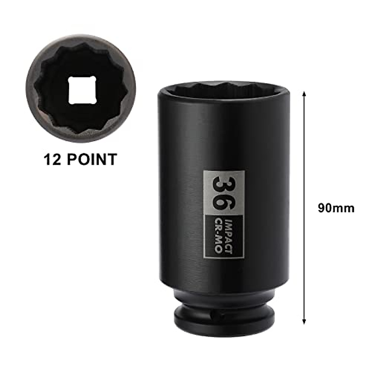 Mayouko 4PCS 1/2" Drive Deep Axle Nut Impact Socket Set, CR-MO, 12 Point Design, Metric, 30,32,34,36mm, 1/2 Inch Extra Deep Impact Socket