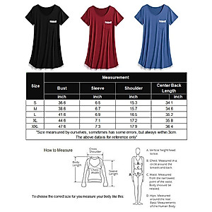 Ekouaer Women's Nightgown Sleepwear Soft Sleepshirt Short Sleeve Nightshirt Sexy Pajama Dress Wine Red 2XL