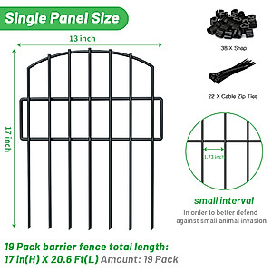 19 Pack Animal Barrier Fence, 20.6 Ft(L) X 17 in(H) No Dig Garden Decorative Fence Rustproof Garden Fence Border for Dog Rabbits Ground Stakes Defense and Outdoor Patio, T Shape