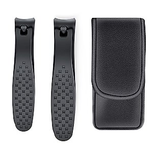 2PCS Professional Nail Clippers Set, Ultra Sharp Sturdy Fingernail and Toenail Clipper, Large & Small Nail Cutter for Thick Nails with leather case, Best Travel and Gift Nail Clipper for Men and Women