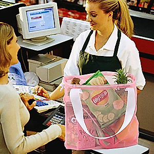 hsmyank Reusable 4Pack Colorful Mesh Beach Tote Bags,Pool Bag With Drawstring For Swim,Gift Or Laundry(WHITE HANDLE)