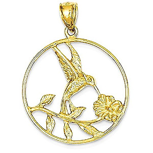 IceCarats 14K Yellow Gold Hummingbird Round Necklace Bird Pendant Charm Only