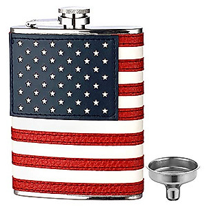 JXS 8oz 18/8#304 Stainless Steel Hip Flask, American Flag Flask Leakproof with Funnel, Army Flask