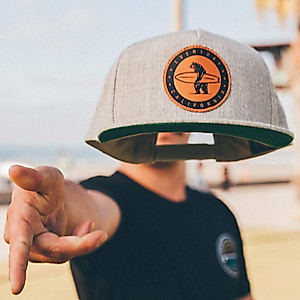 Everyday California ‘Marine Layer’ Snapback Grey Surfing Hat - Flat Brim Baseball Style Cap with Vegan Leather Patch