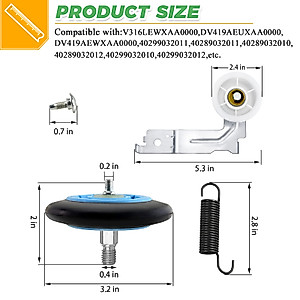 Dryer Repair Kit Fit for Samsung DV42H5000EW/A3 DV45H7000EW/A2 DV48H7400EW/A2 DV42H5200EP/A3 DV40J3000EW/A2, Includes DC97-16782A Samsung Dryer Roller, 6602-001655 Dryer Belt, DC93-00634A Idler Pulley