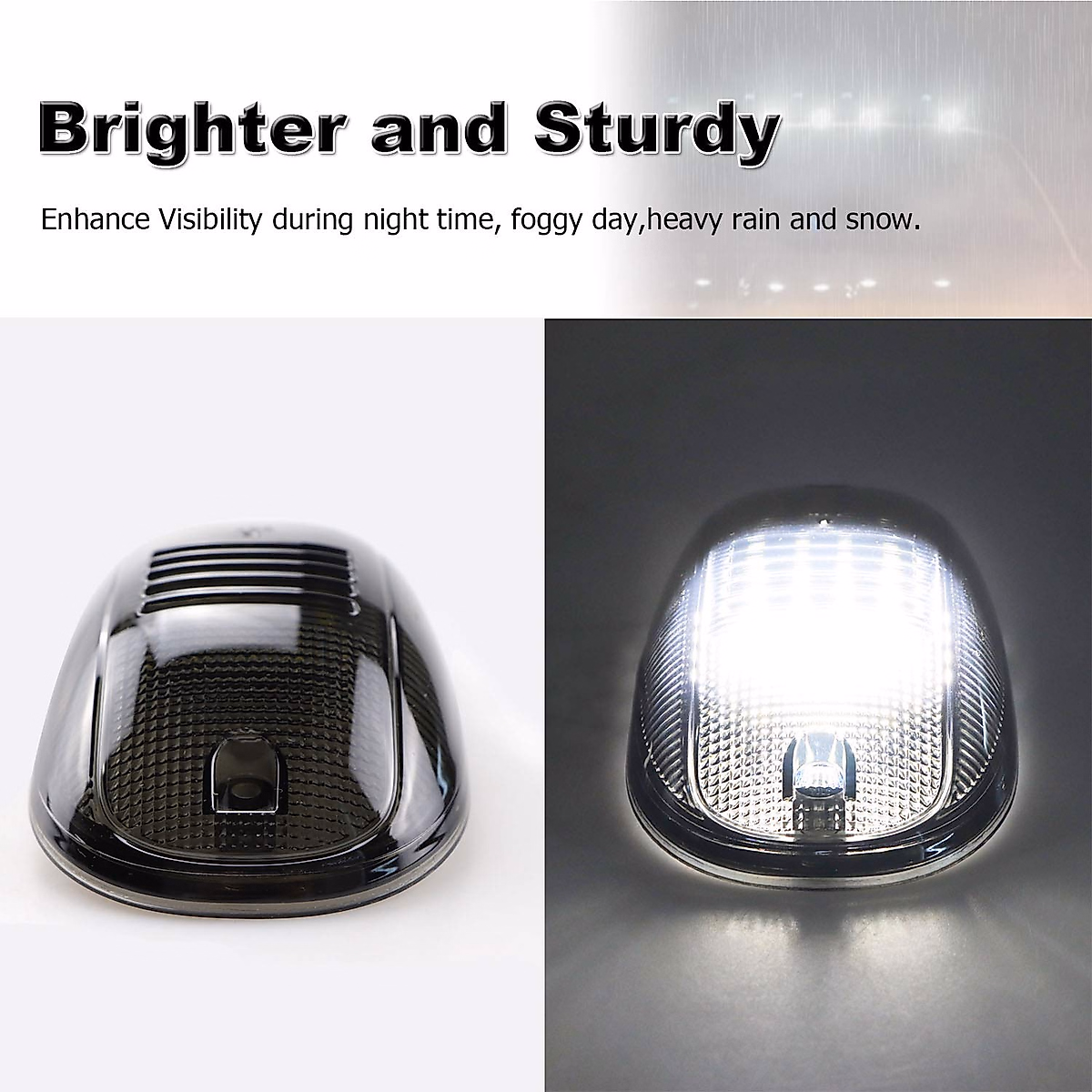 Tresound LED Cab Roof Marker Lights for 03-16 Dodge Ram 1500 2500 3500 with 5 in 1 Wire Harness (Smoked Lens with 16 White LEDs)