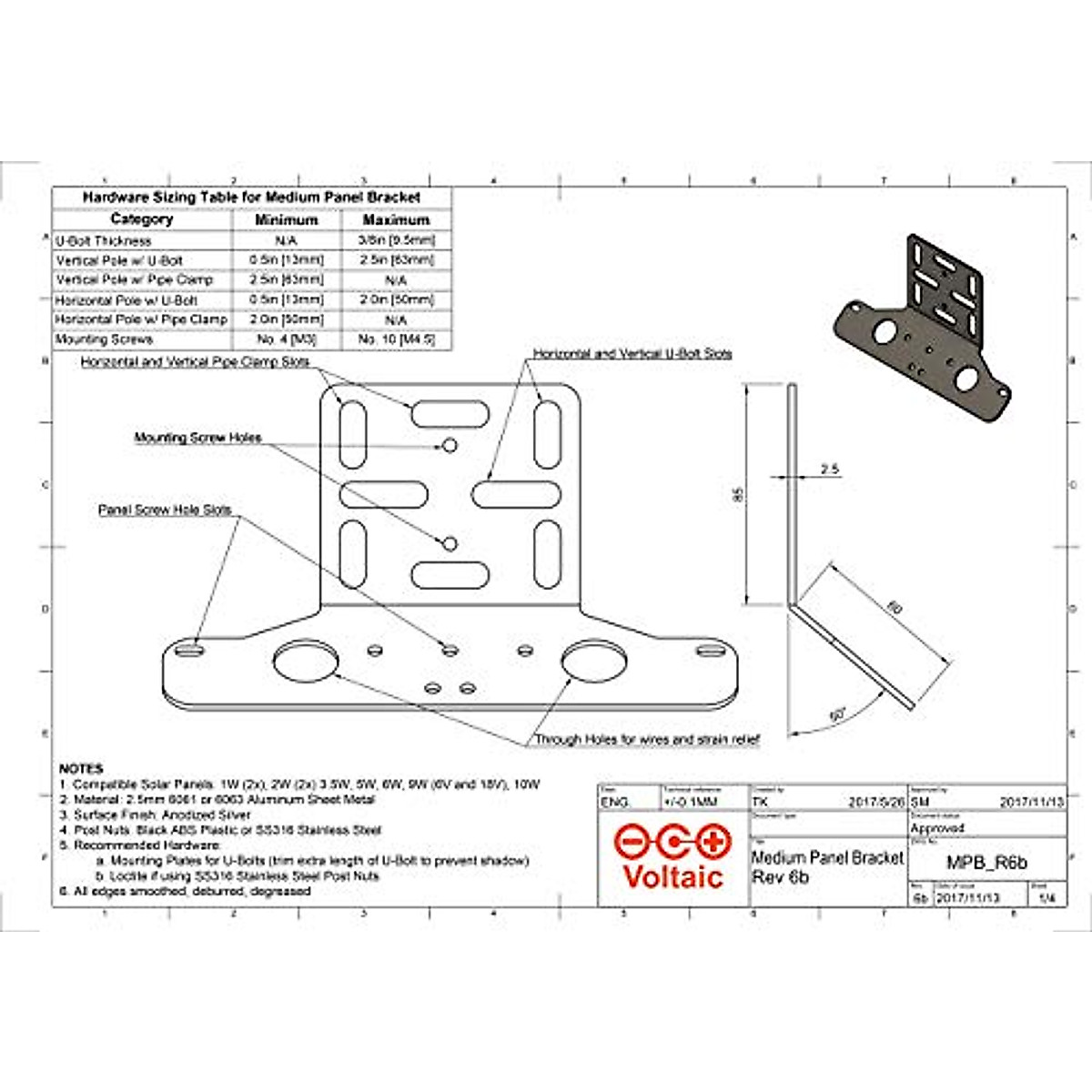 Voltaic Systems - Solar Panel Mounting Bracket (Medium) | Compatible with 3.5W - 10W Voltaic Solar Panels