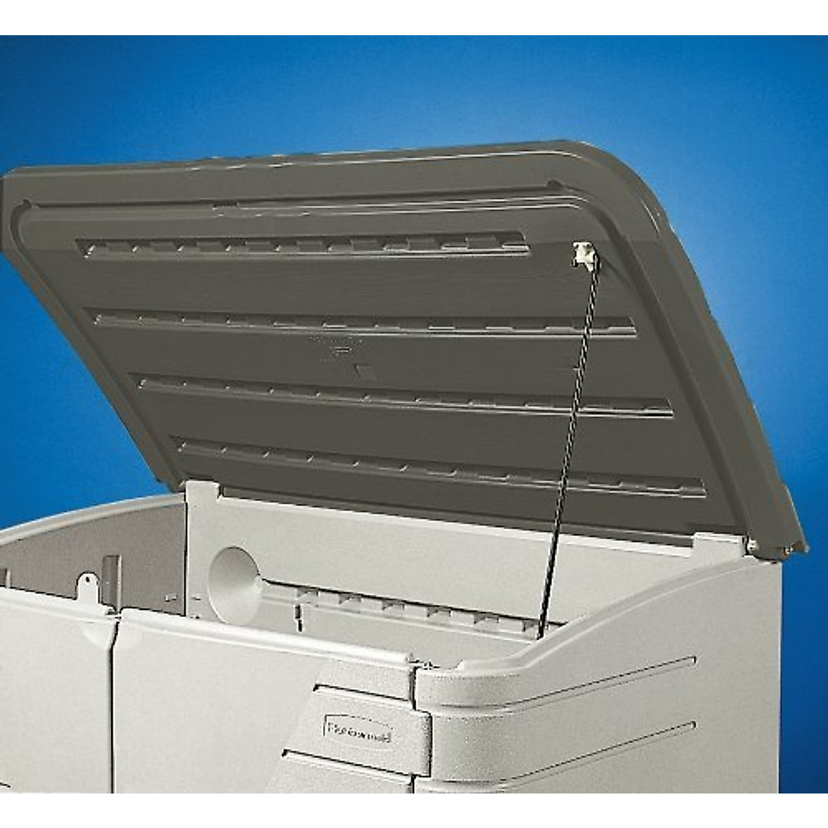 Rubbermaid Split-Lid Resin Weather Resistant Outdoor Storage Shed, Olive and Sandstone, for Garden/Backyard/Home/Pool