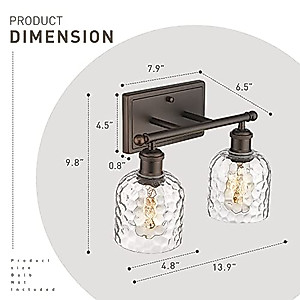 zeyu 2-Light Bathroom Vanity Light, Farmhouse Wall Sconce Lighting with Clear Hammered Glass, Oil Rubbed Bronze Finish, ZJF63B-2W ORB