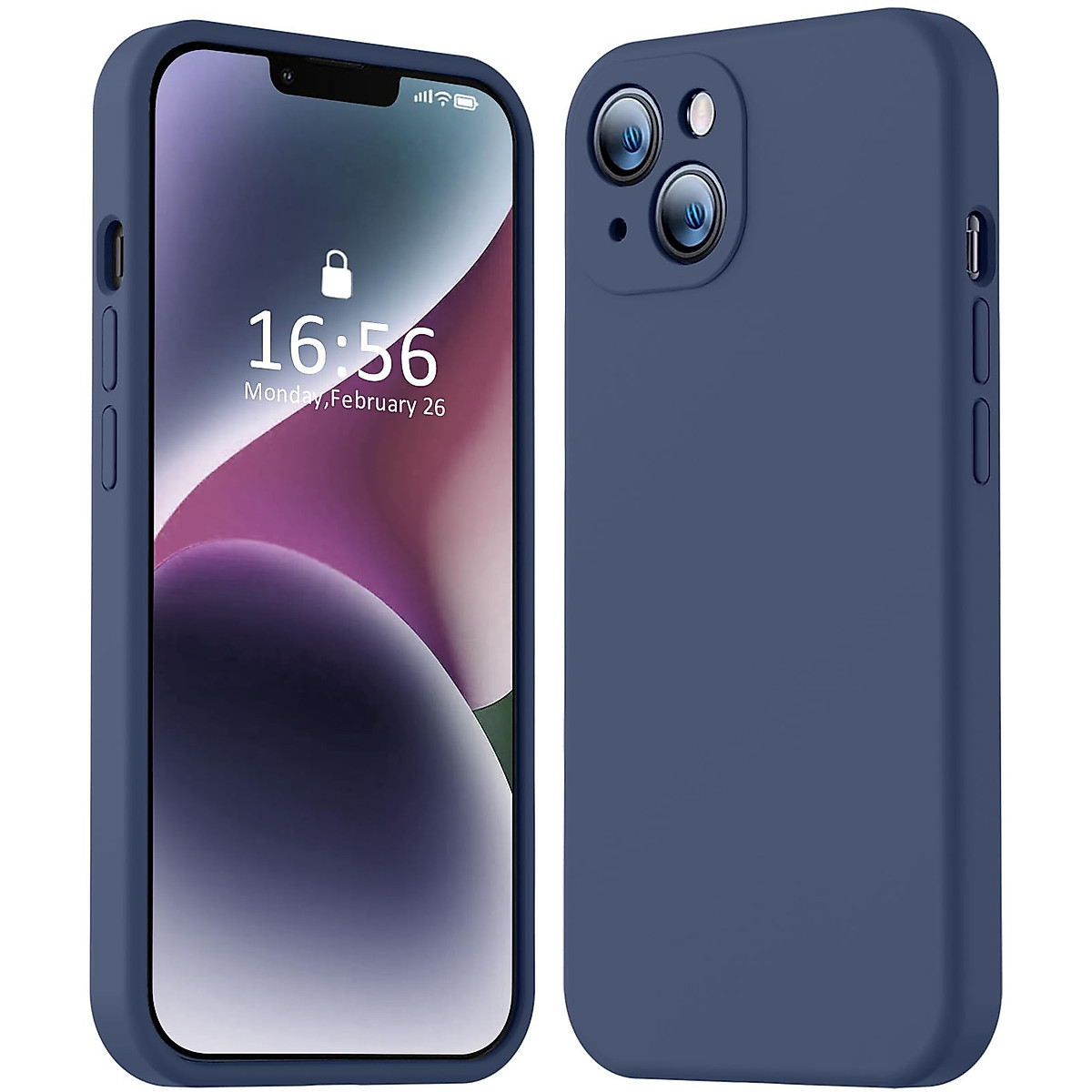 Vooii Compatible with iPhone 14 Case, Upgraded Liquid Silicone with [Full Cover Camera Protection] [Soft Anti-Scratch Microfiber Lining] Protective Phone Case for iPhone 14 6.1 inch - Navy Blue