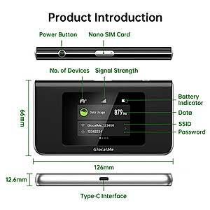 GlocalMe Mini Turbo 4G LTE Mobile Hotspot with Global 1GB & Local 10GB Data, Portable WiFi Hotspot for Travel in 200+ Countries, No SIM Card Needed, 10 Devices Connected (Black Mini Turbo)