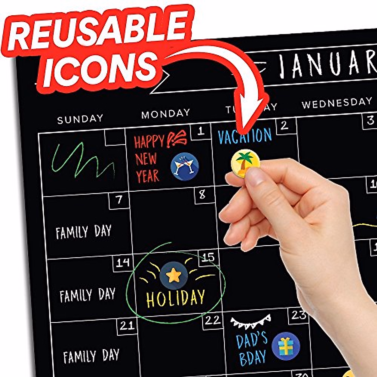 Magnetic Chore Chart Chalkboard & Reusable Dry Erase Calendar Set – Organizational Reward Planner - Family Planning Board - Kids Responsibility Reward Cleaning Chart – 11” x 17” (Lushleaf Designs)