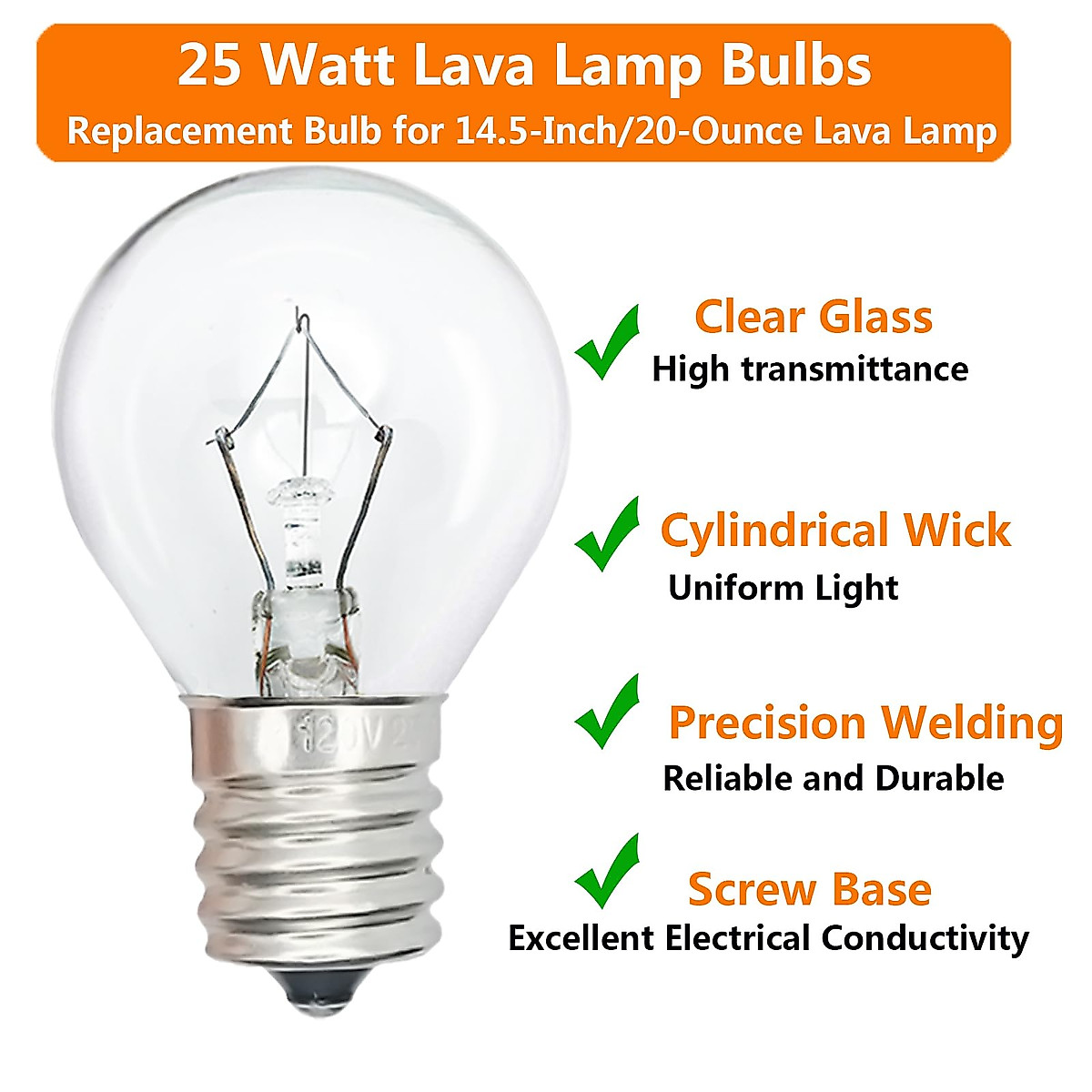 Lava Lamp Bulb 6 Pack 25W S11 E17 Base Lava Lamp Light Bulb,Replacement Bulbs for 14.5 Inch Lava Lamps and Glitter Lamps,120 Volt,Dimmable,2700K Warm White