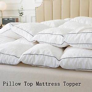 TESIONE Extra Thick Mattress Topper Queen Size, Pillow Top with Breathable Soft Shredded Memory Foam Filling Mattress Pad, Non-Slip Design, 4 Elastic Straps for Enhanced Comfort and Stability