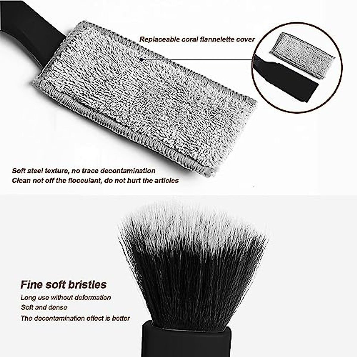 GKmow Pack-1 Car Interior Detailing Brush, Double Head Brush for Car Clean, Soft Multi-Functional Double Ended Portable Dust Brush, Applicable for House, Car Air Vents Crevice, Office (Black)