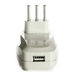 OREI 3 in 1 Italy Travel Adapter Plug with USB and Surge Protection - Grounded Type L - Italy & More - CE Certified - RoHS Compliant WPU-L-GN