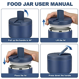 LOHASOK 12oz Kids Soup Thermo for Hot Food Insulated Vacuum Food Jar with Buckle Lid, Stainless Steel Wide Mouth Leak Proof Lunch Container for School Travel-Blue