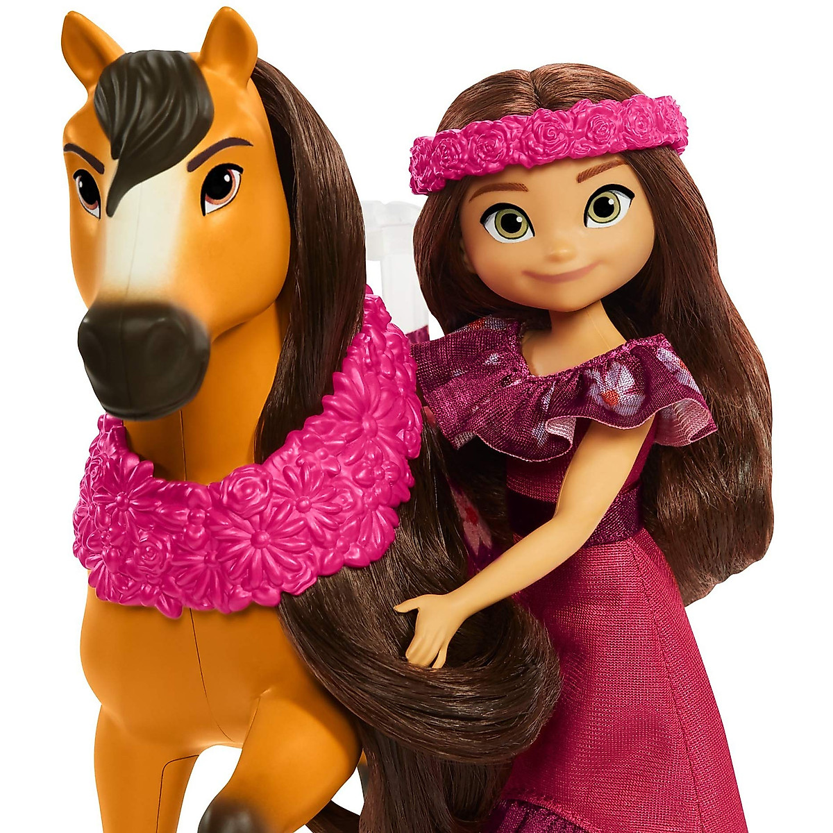 Mattel Spirit Untamed Doll & Toy Horse Set, Miradero Festival Lucky 7-inch Small Doll with Spirit (8-inch) with Long Mane & Accessories