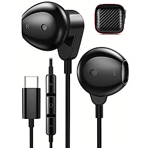 COOYA USB C Headphone Wired Earbuds for Samsung Galaxy S24 Ultra S23 FE Flip5 A55 S22 A35 HiFi Stereo Noise Canceling Type C In-Ear Headset + Mic for iPhone 15 Pro Max iPad 10 Pixel 8 7 6a OnePlus 12R