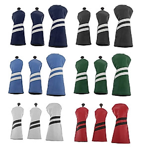 freneci 3Pcs Leather Golf Wood Head Cover Waterproof Wood Driver Headcover Sleeve - White
